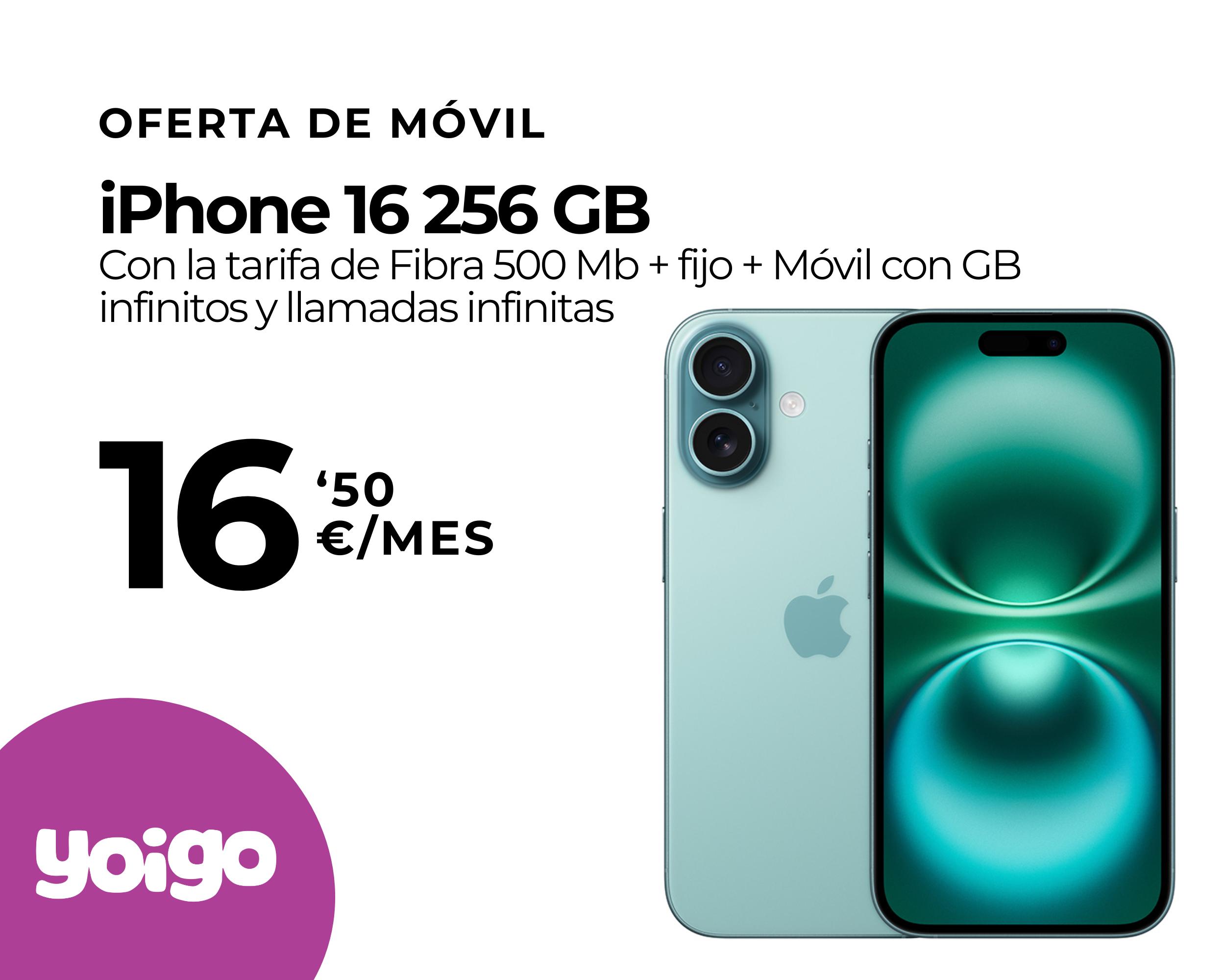 iPhone 16 256GB oferta con Yoigo - TarifasWeb